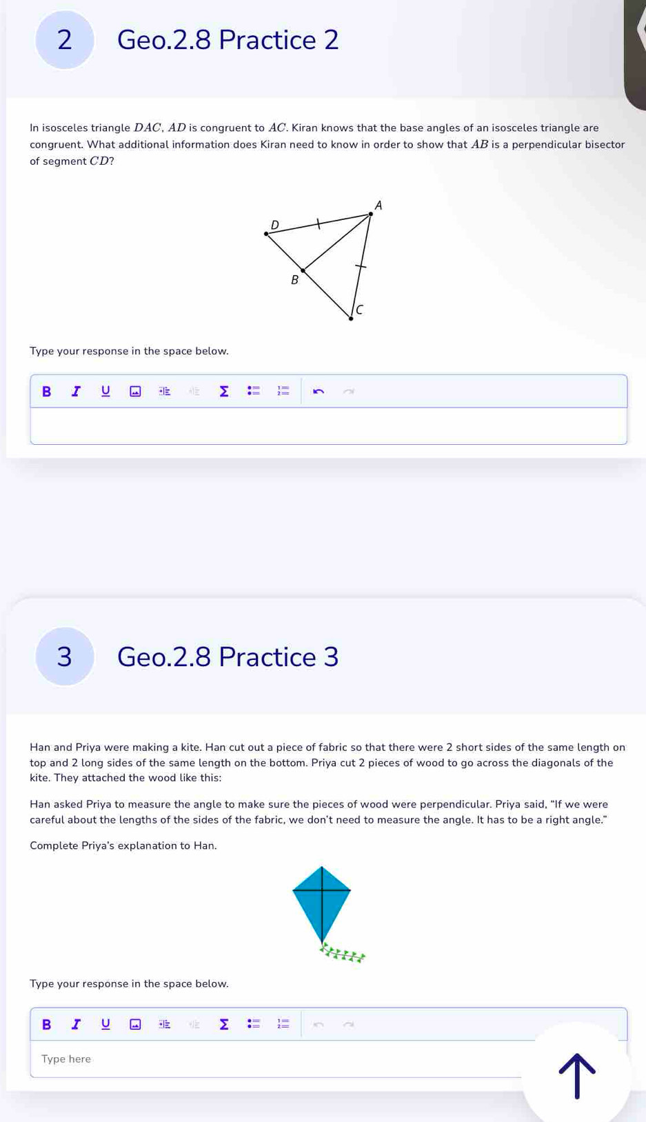 Solved: Geo.2.8 Practice 2 In isosceles triangle DAC, AD is congruent ...