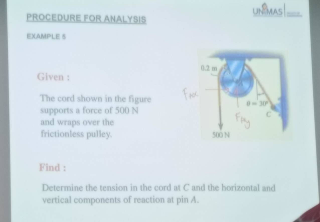 Selesai:UNIMAS PROCEDURE FOR ANALYSIS EXAMPLE 5 Given : The cord shown ...