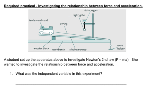 Solved: Required practical - Investigating the relationship between force and acceleration. A ...