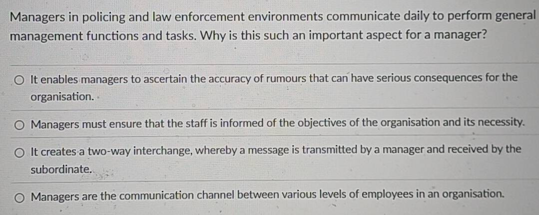 Solved: Managers in policing and law enforcement environments ...