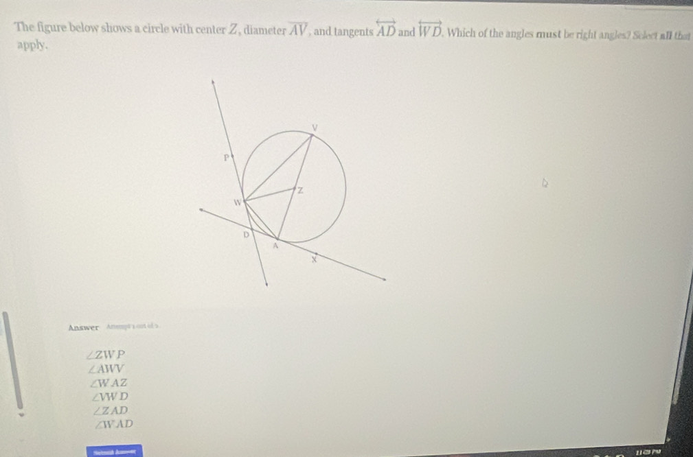 Solved: The figure below shows a circle with center Z, diameter ...