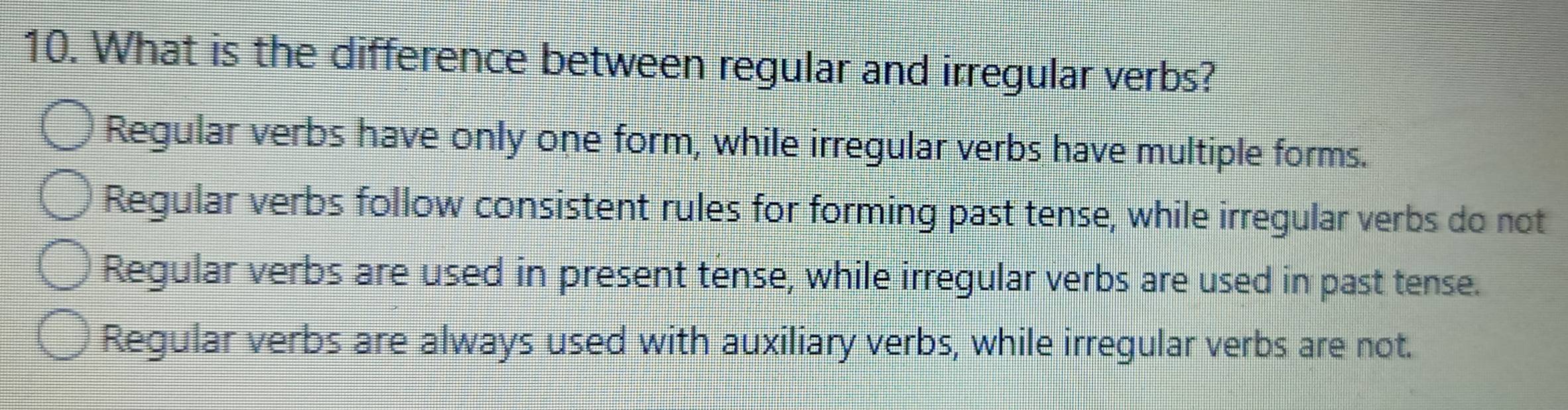 Resuelto:What is the difference between regular and irregular verbs ...