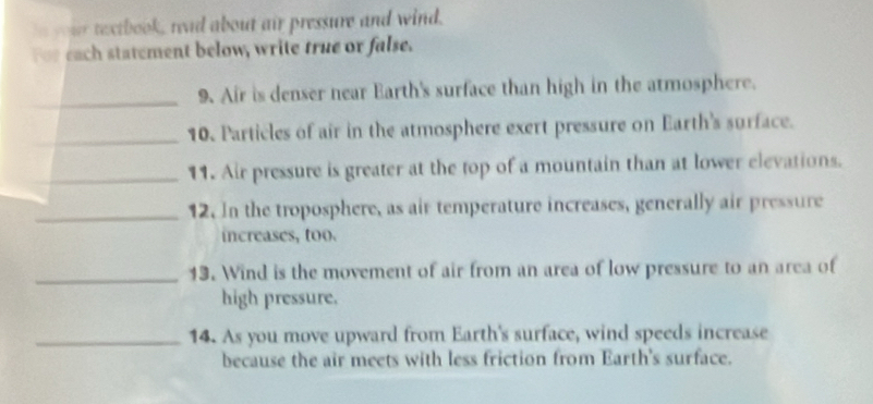 Solved: your textbook, read about air pressure and wind. For each ...
