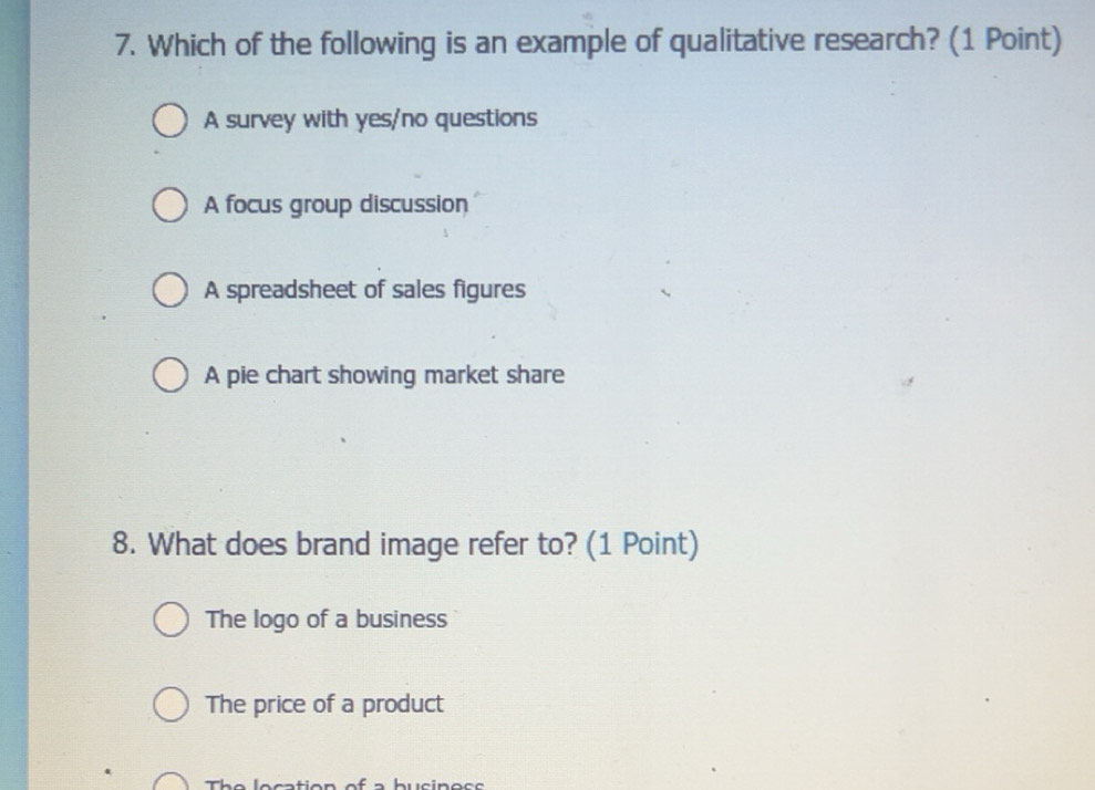 Solved: Which of the following is an example of qualitative research ...
