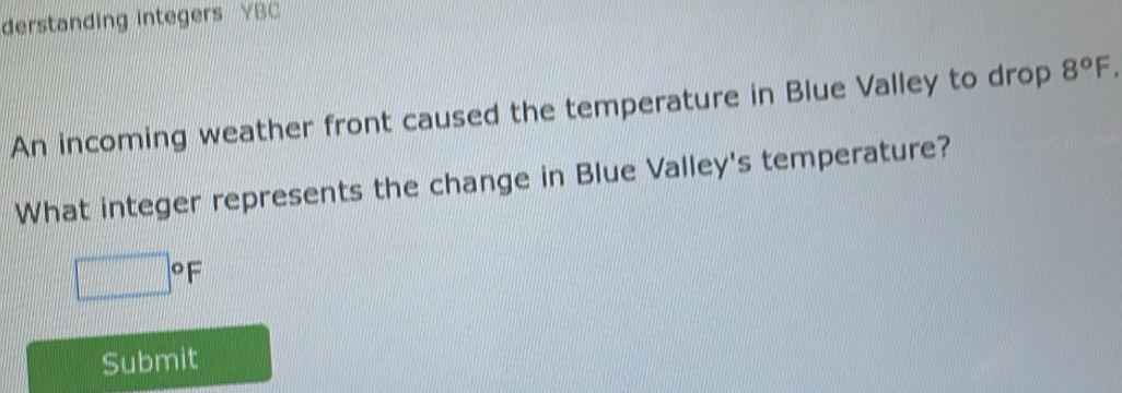 Solved: derstanding integers YBC An incoming weather front caused the ...