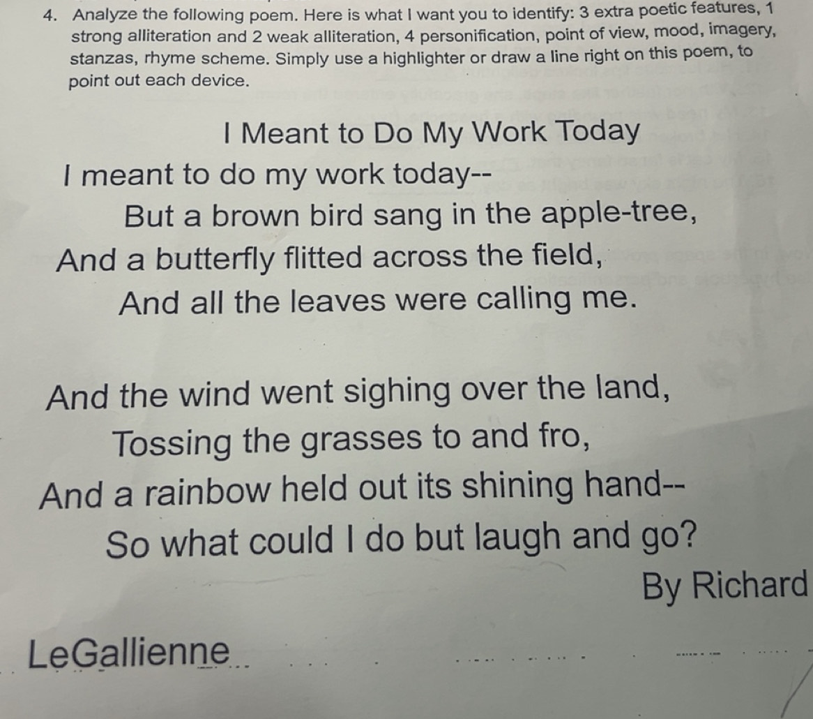 Solved: Analyze the following poem. Here is what I want you to identify ...