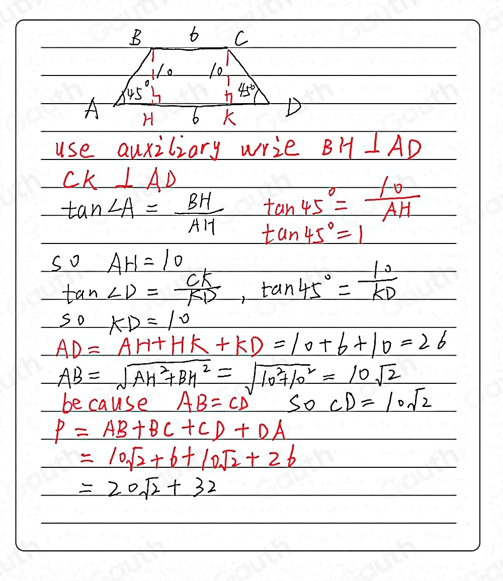 Solved: In isosceles trapezoid ABCD, the shorter base is 6, the base ...