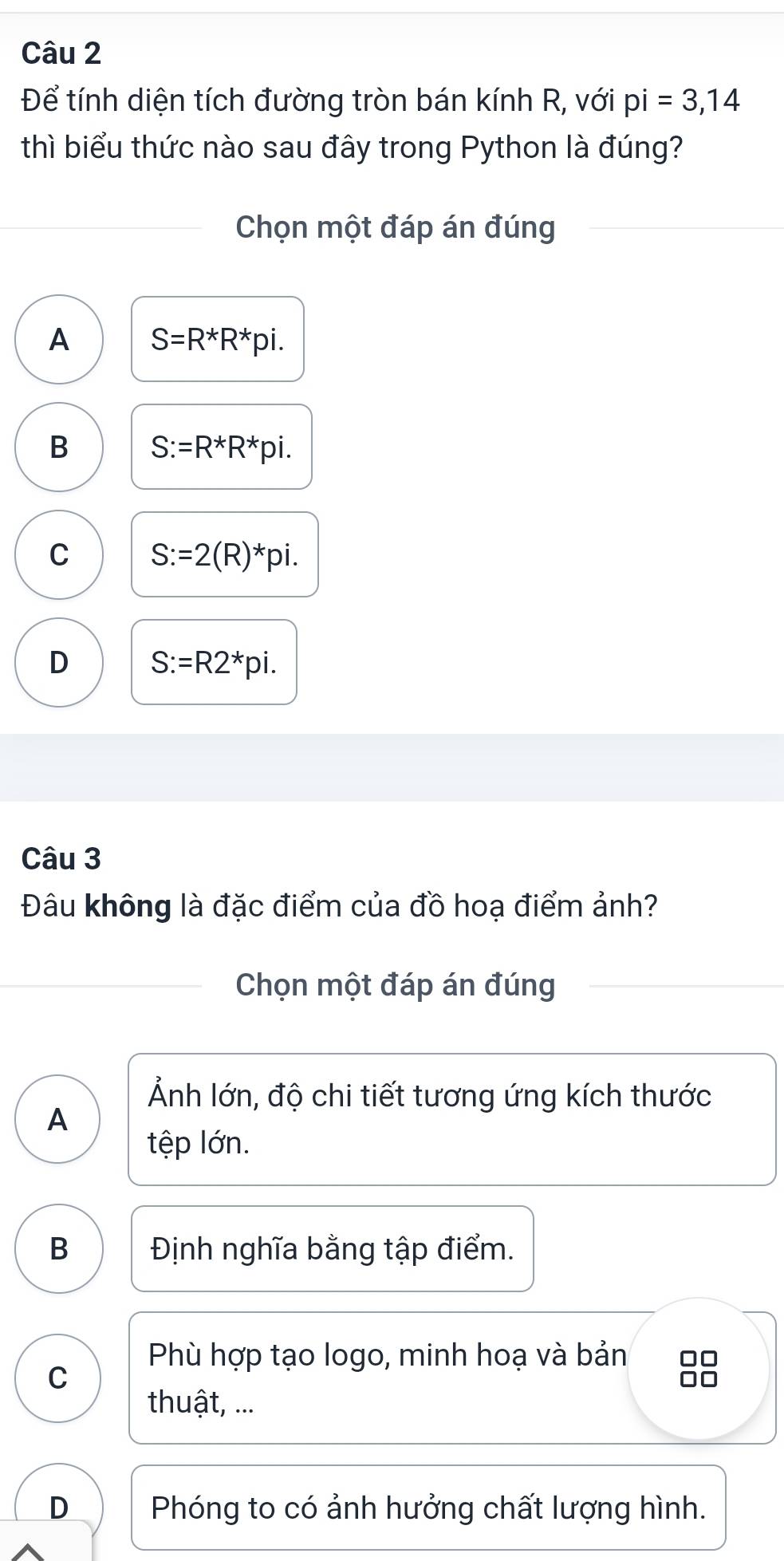 Giải quyết:Để tính diện tích đường tròn bán kính R, với pi=3,14 thì ...