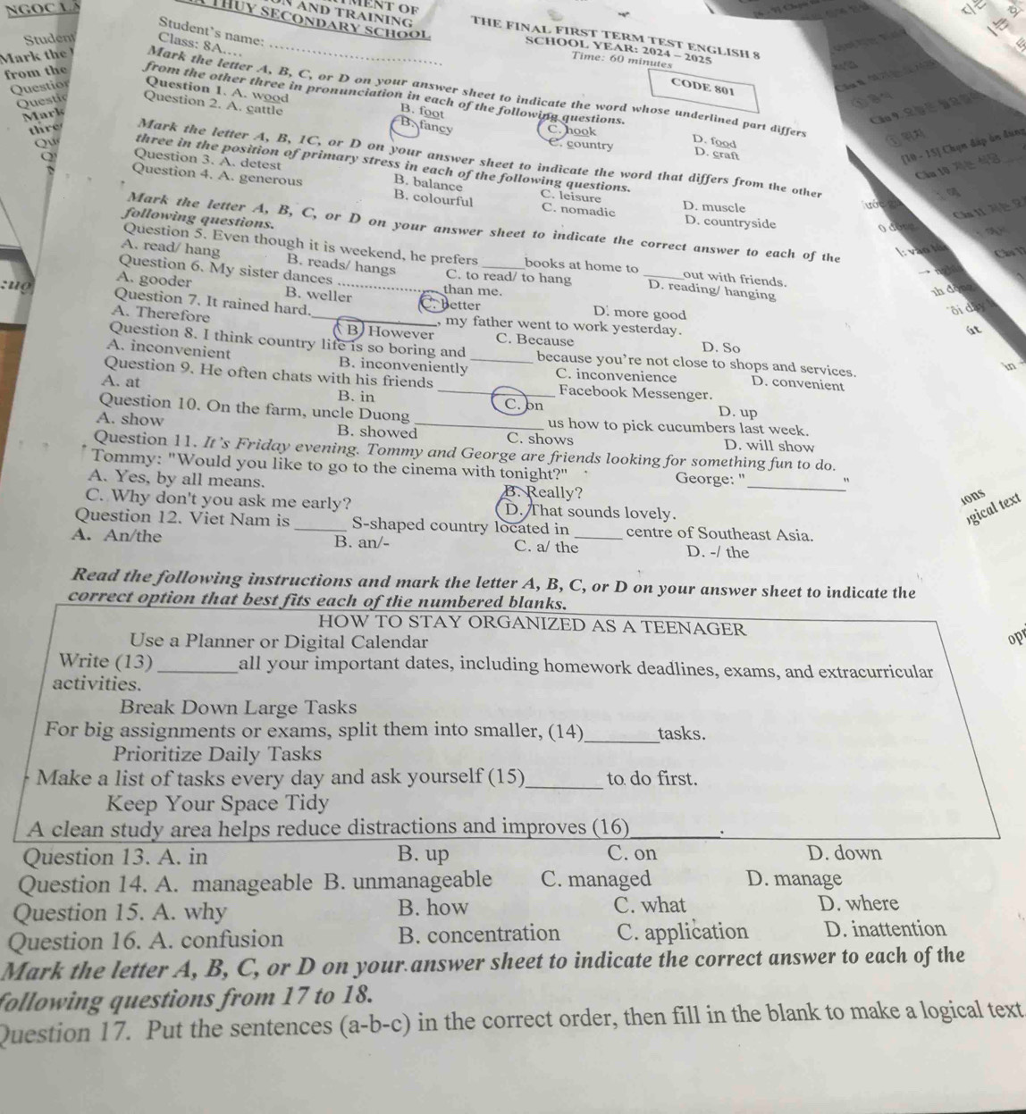 Giải quyết:Ngọc l c ts ANĐ TRÁÍNÍNG THE FINAL FIRST TERM TEST ENGLISH 8 ...