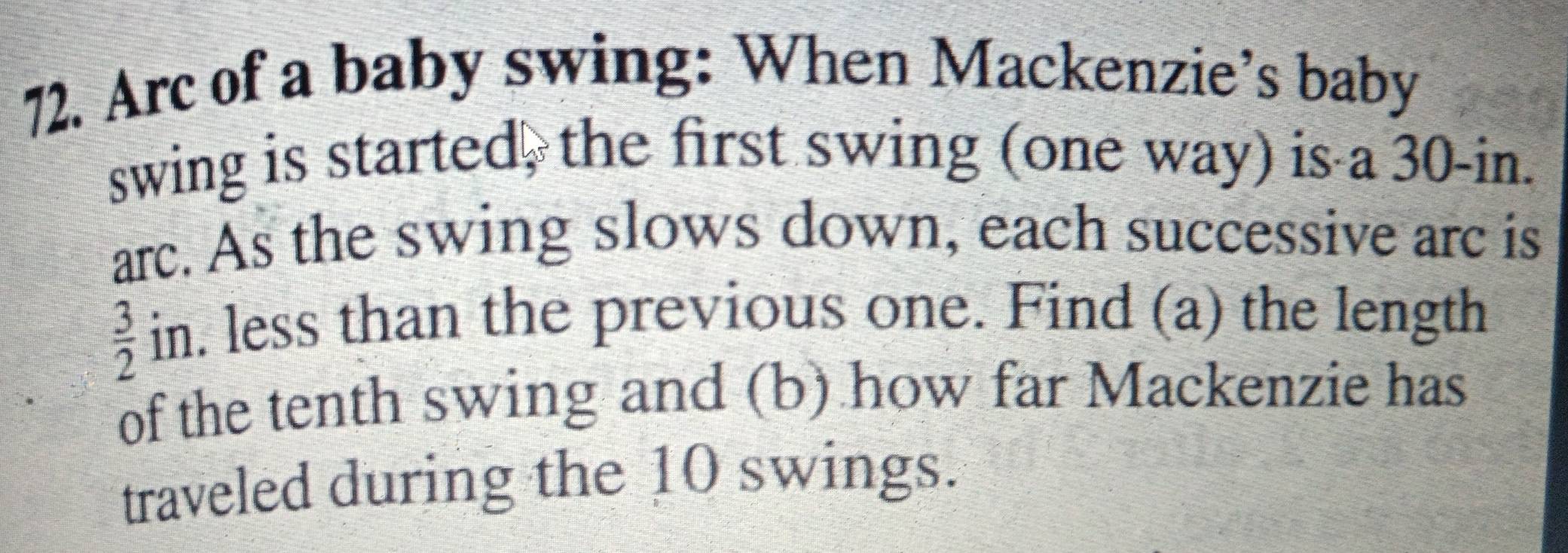 Solved: Arc of a baby swing: When Mackenzie’s baby swing is started ...