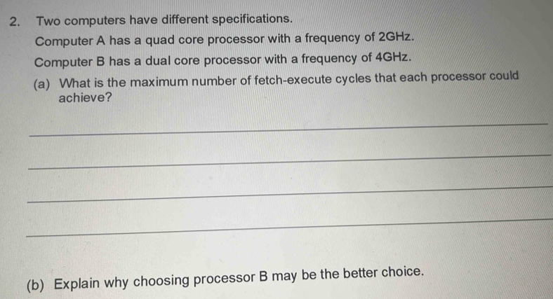Solved: Two computers have different specifications. Computer A has a ...