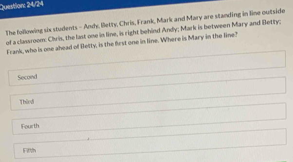 Solved: 24/24 The following six students - Andy, Betty, Chris, Frank ...
