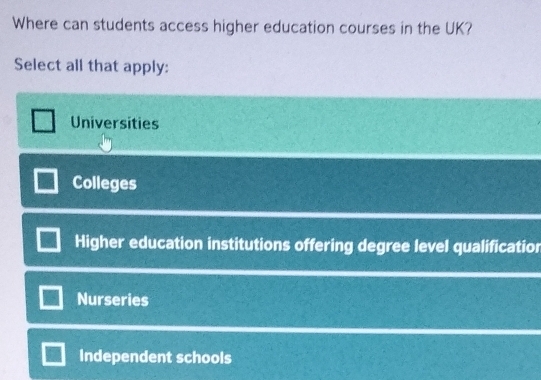 Solved: Where can students access higher education courses in the UK ...