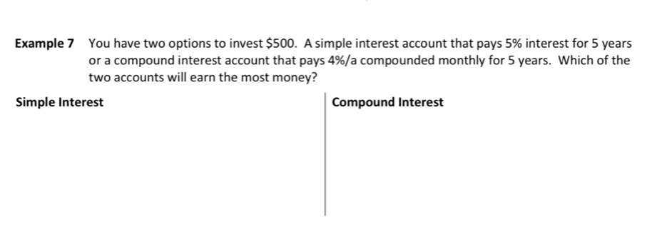 Giải quyết:Example 7 You have two options to invest $500. A simple ...