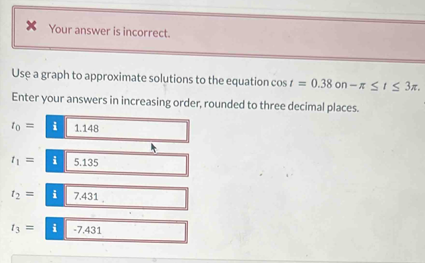 Solved: Your answer is incorrect. Use a graph to approximate solutions ...