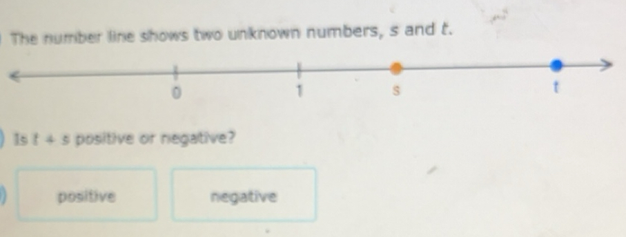 Solved: The number line shows two unknown numbers, s and t. Is t 4 s ...