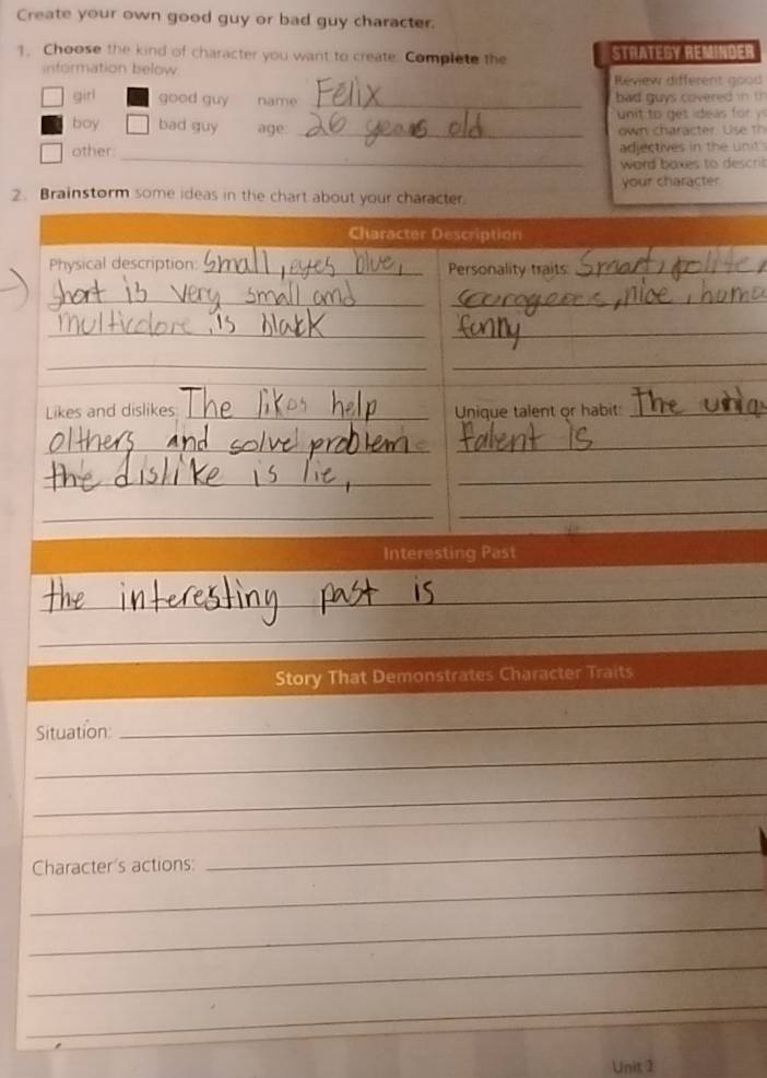 Solved: Create your own good guy or bad guy character. 1. Choose the ...