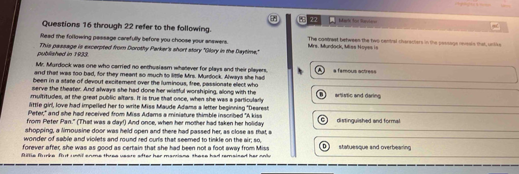 Solved: 7 22 Mark for Review Questions 16 through 22 refer to the ...