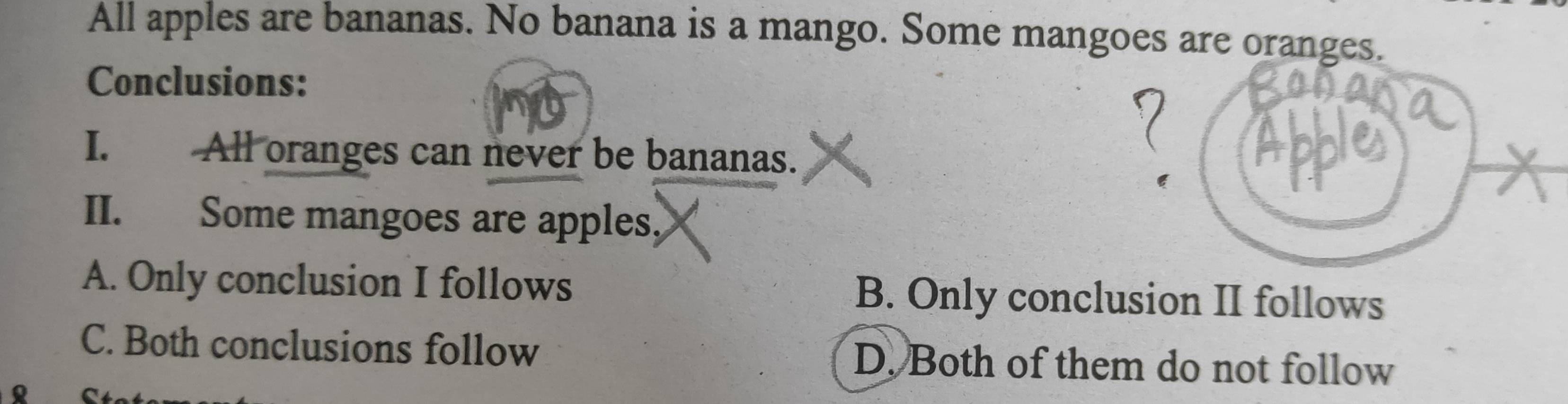 Solved: All apples are bananas. No banana is a mango. Some mangoes are ...