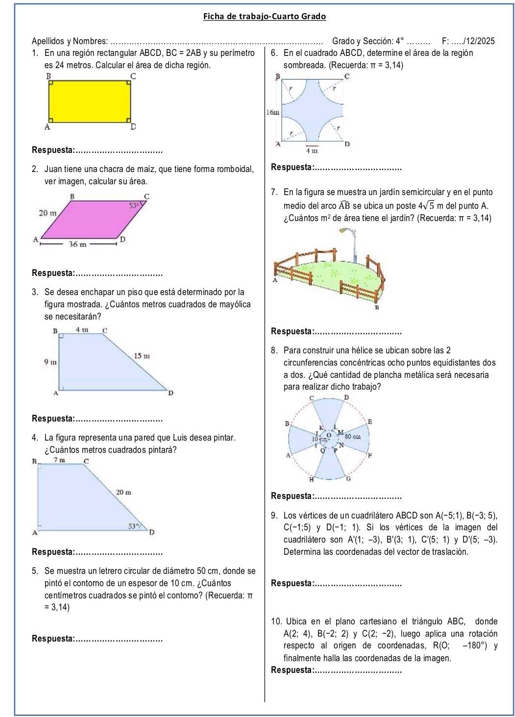 Resuelto:Ficha de trabajo-Cuarto Grado Apellidos y Nombres: _Grado y ...