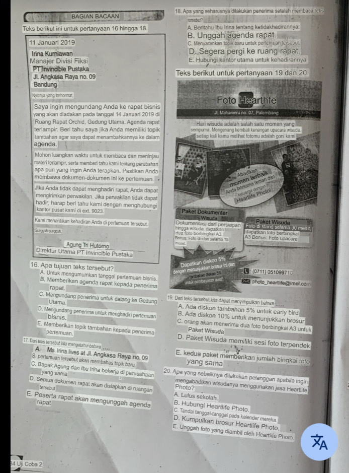 Telah dijawab:BAGIAN BACAAN 18. Apa yang seharusnya dilakukan penerima ...