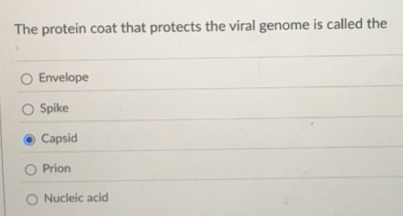 Solved: The protein coat that protects the viral genome is called the ...