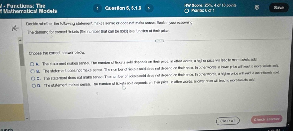 Solved: Functions: The Question 5, 5.1.6 > HW Score: 25%, 4 of 16 ...