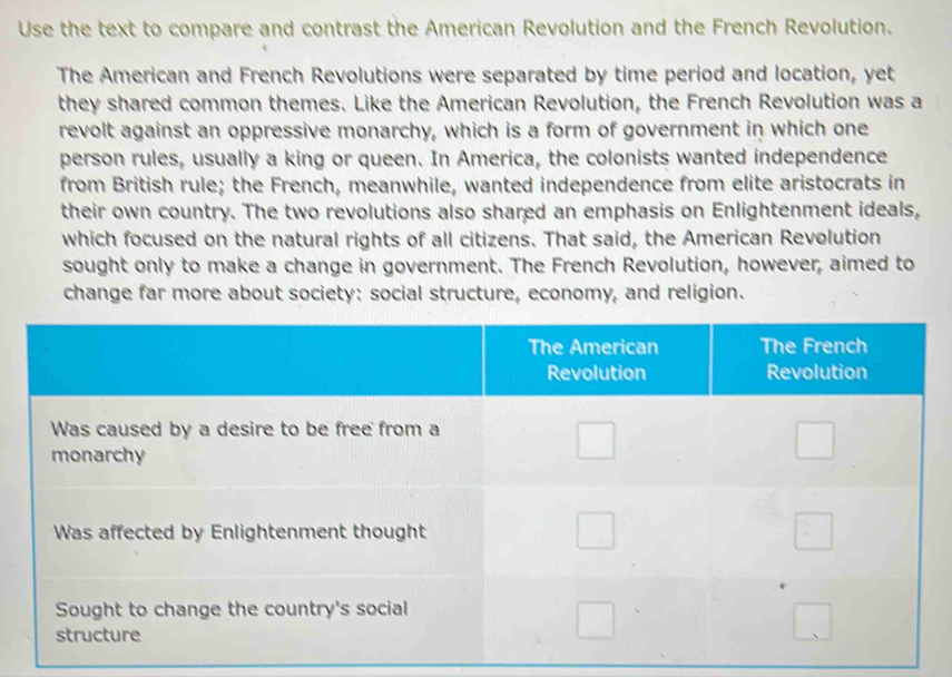Use the text to compare and contrast the American Revolution and the ...