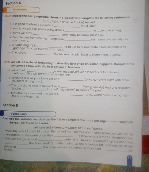 Solved: Grammar One: Choose the best preposition from the list below to ...