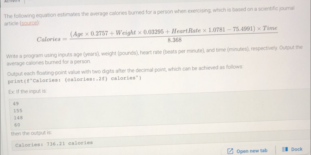 Solved: The following equation estimates the average calories burned ...