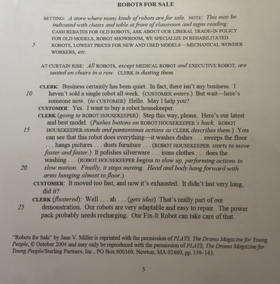 Solved: ROBOTS FOR SALE SETTING: A store where many kinds of robots are ...