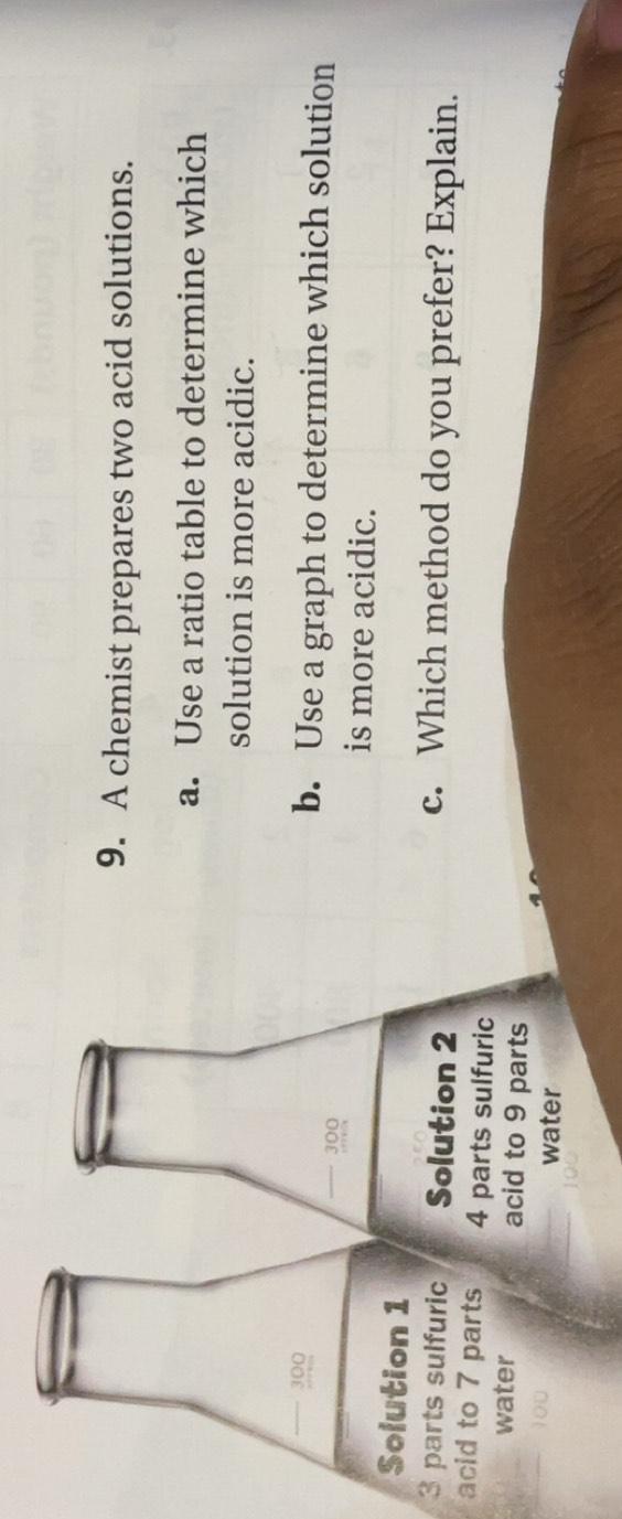 Solved: A chemist prepares two acid solutions. a. Use a ratio table to ...