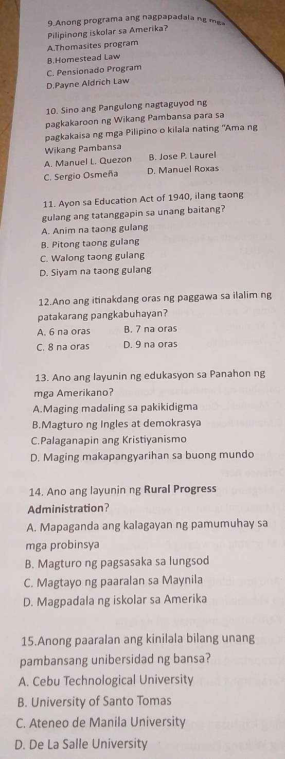 Solved: Anon g programa ang na g papadal Pilipinong iskolar sa Amerika ...