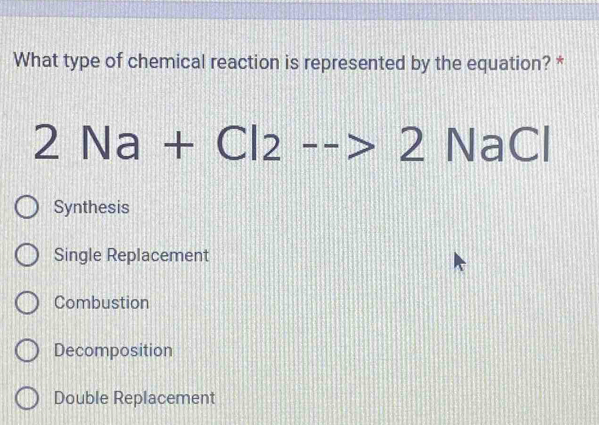 Solved: What type of chemical reaction is represented by the equation ...