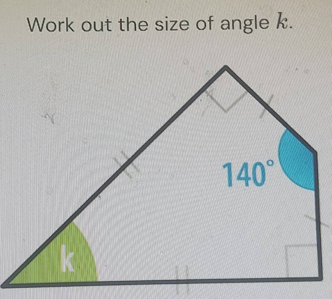 Solved: Work out the size of angle k. [Math]