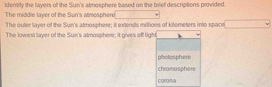 Solved: ldentify the layers of the Sun's atmosphere based on the brief ...
