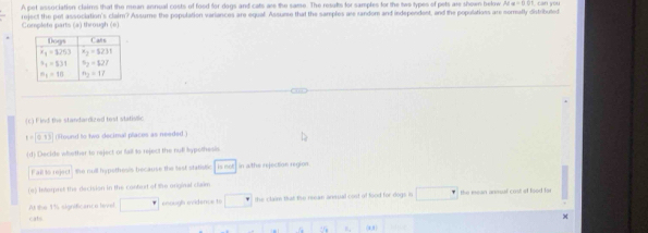 Solved: A pet association claims that the mean annual costs of food for ...