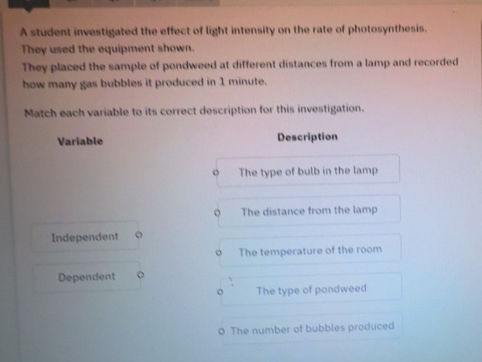 Solved: A student investigated the effect of light intensity on the ...