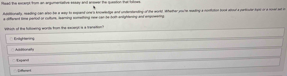 Solved: Read the excerpt from an argumentative essay and answer the ...