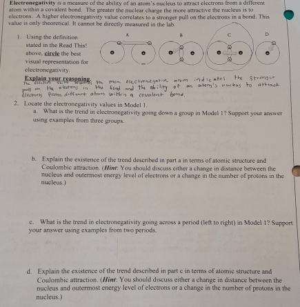 Solved: Electronegativity is a measure of the ability of an atom's ...