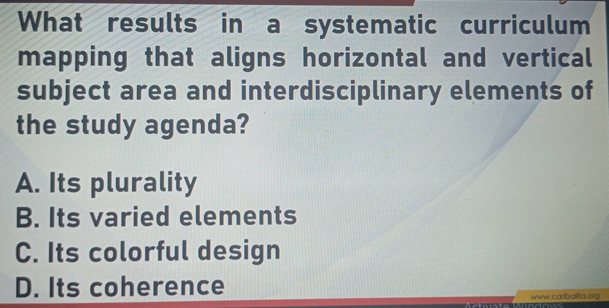 Solved: What results in a systematic curriculum mapping that aligns ...