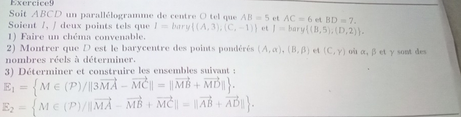Solved: Soit ABCD un parallélogramme de centre O tel que AB=5 et AC=6 ...
