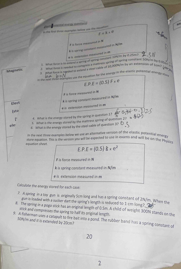 Solved: botential energy questions M In the first three examples below ...