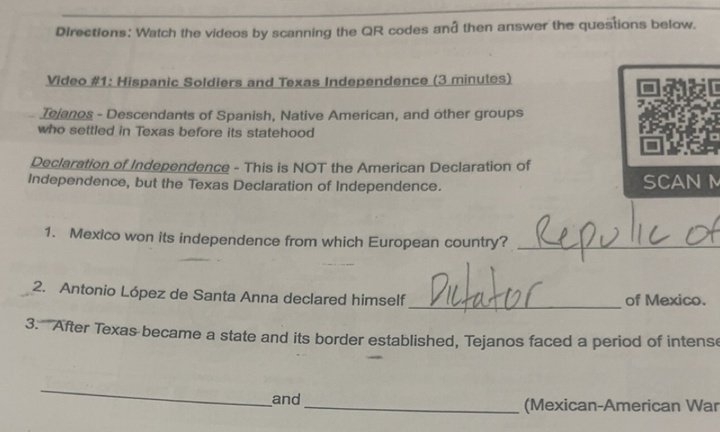 Solved: Directions: Watch the videos by scanning the QR codes and then ...