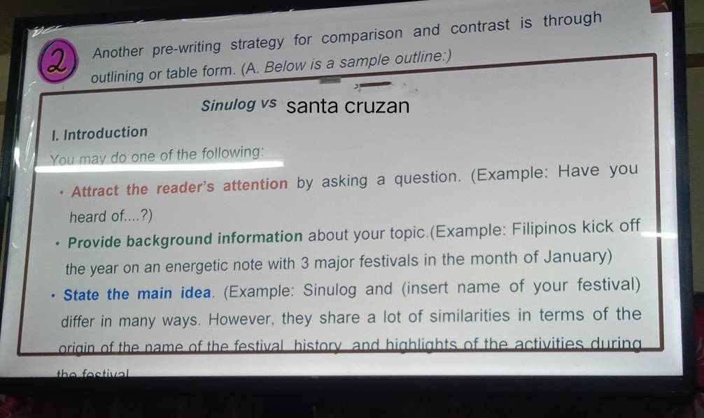 Solved: Another pre-writing strategy for comparison and contrast is ...