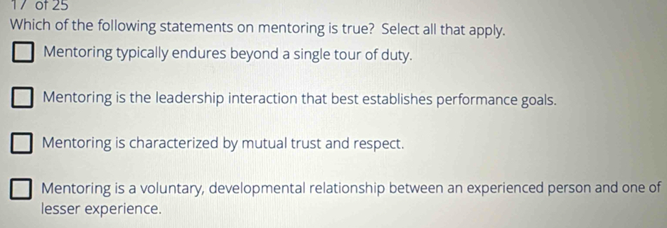 Solved: of 25 Which of the following statements on mentoring is true ...