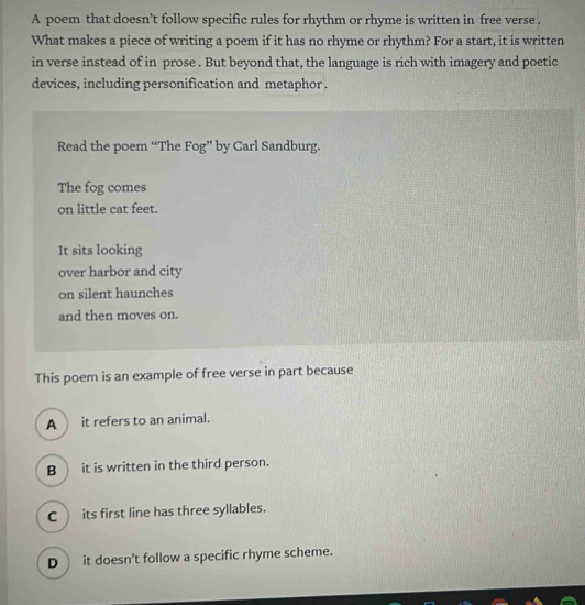 Solved: A poem that doesn’t follow specific rules for rhythm or rhyme ...