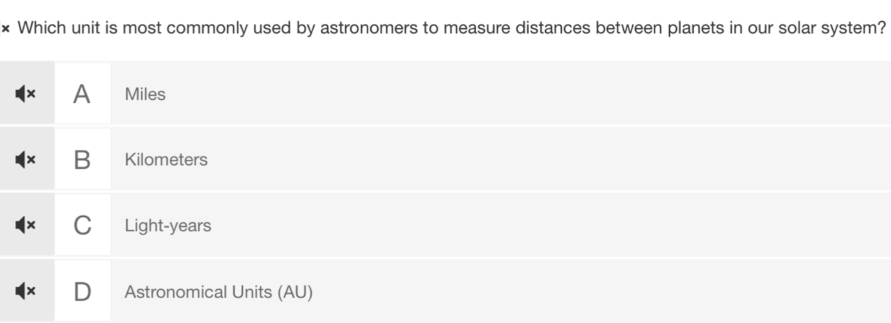 Solved: × Which unit is most commonly used by astronomers to measure ...