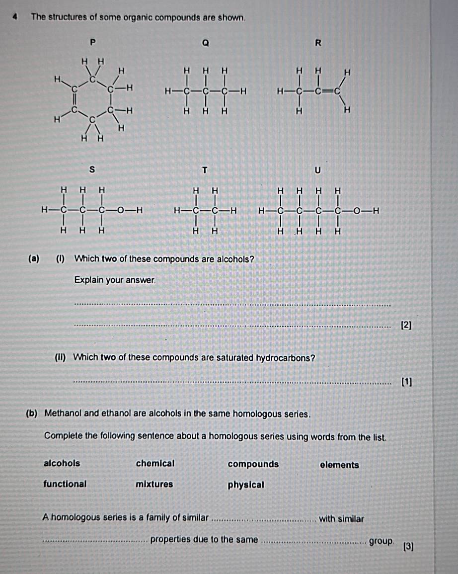 Gelöst:The structures of some organic compounds are shown. P Q R s T U ...