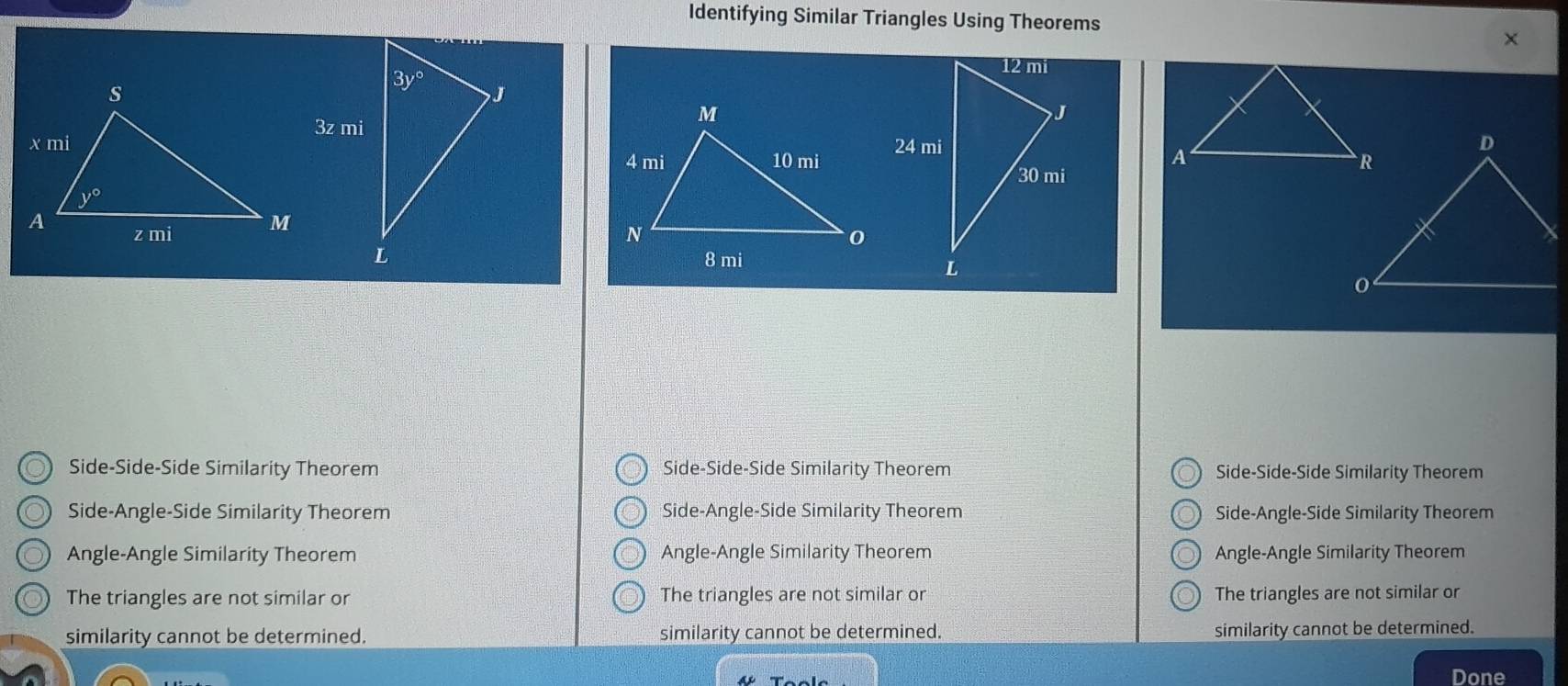 Gelöst:Identifying Similar Triangles Using Theorems × Side-Side-Side ...